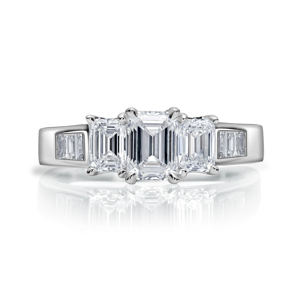 Emile - Emerald Cut Diamond Trilogy Ring - 18ct White Gold – Paul Bram
